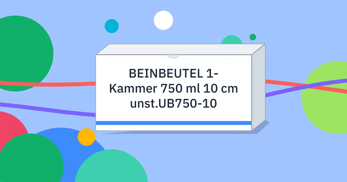 Symbolbild: Packung mit der Aufschrift BEINBEUTEL 1-Kammer 750 ml 10 cm unst.UB750-10 (PZN 01972716) – Verfügbarkeit und Bezug in Apotheken in Frankfurt am Main