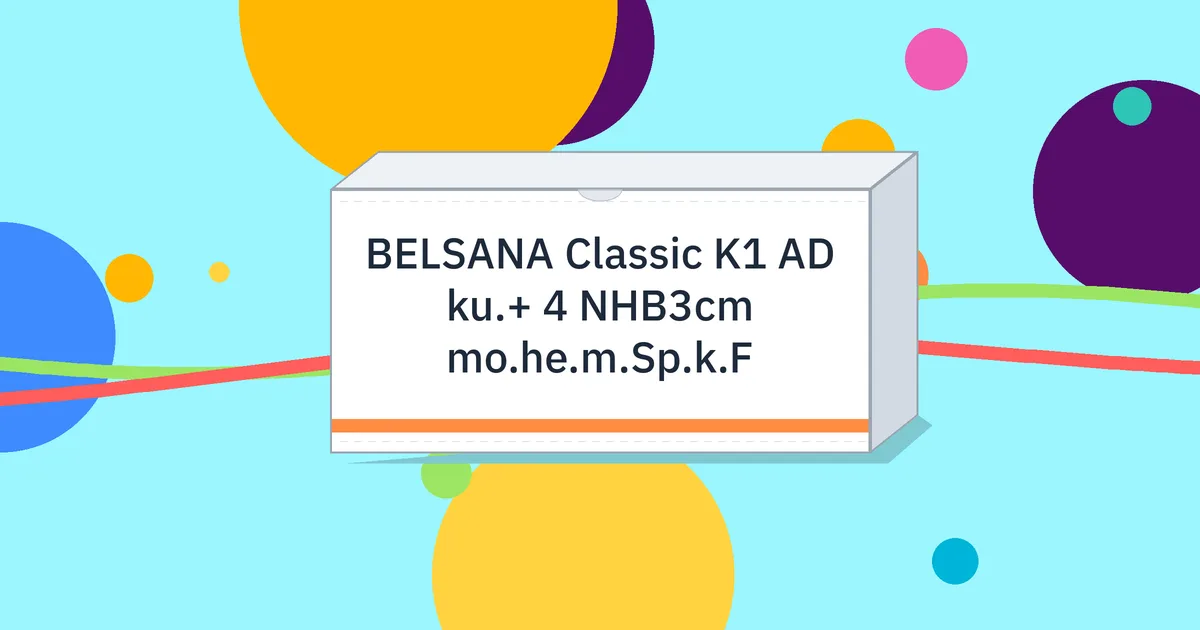 Symbolbild: Packung mit der Aufschrift BELSANA Classic K1 AD ku.+ 4 NHB3cm mo.he.m.Sp.k.F (PZN 19256067) – Verfügbarkeit und Bezug in Apotheken in Frankfurt am Main