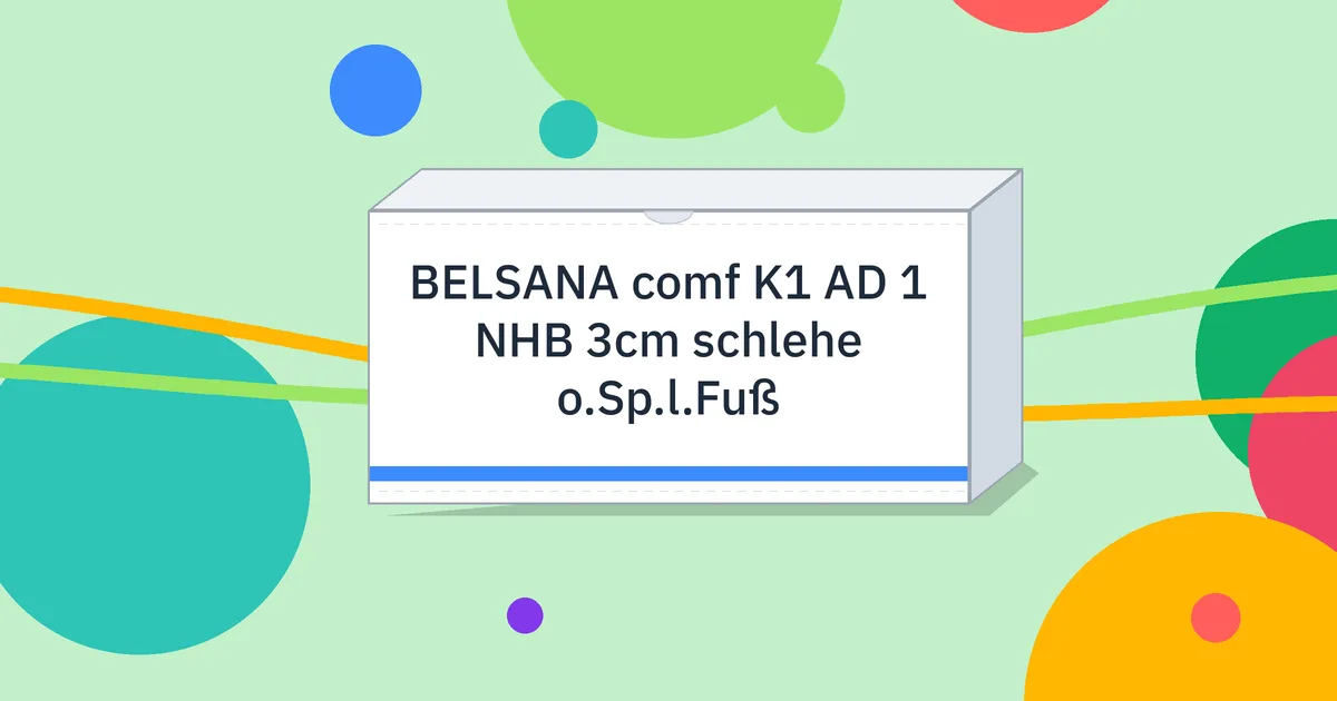 Symbolbild: Packung mit der Aufschrift BELSANA comf K1 AD 1 NHB 3cm schlehe o.Sp.l.Fuß (PZN 12153393) – Verfügbarkeit und Bezug in Apotheken in Frankfurt am Main