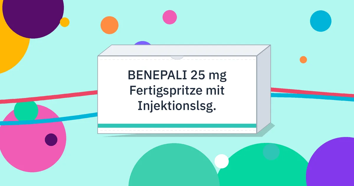 Symbolbild: Packung mit der Aufschrift BENEPALI 25 mg Fertigspritze mit Injektionslsg. (PZN 14172153) – Verfügbarkeit und Bezug in Apotheken in Frankfurt am Main