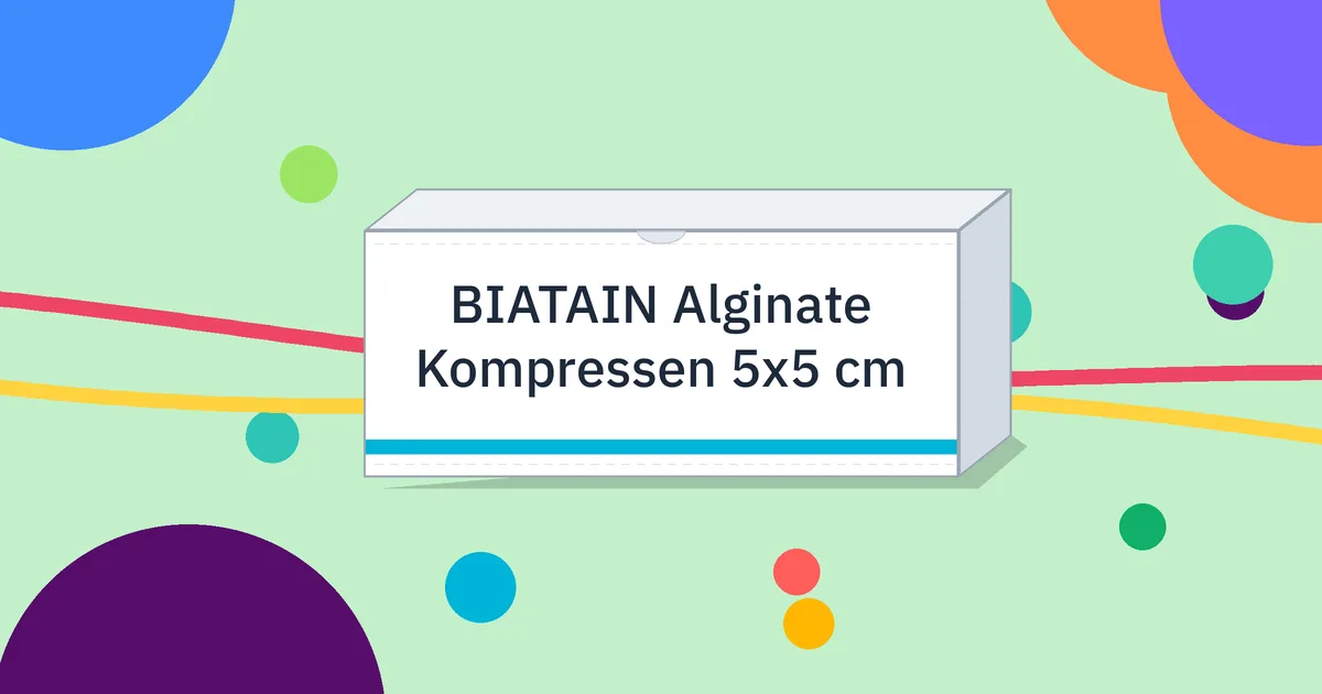 Symbolbild: Packung mit der Aufschrift BIATAIN Alginate Kompressen 5x5 cm (PZN 19350412) – Verfügbarkeit und Bezug in Apotheken in Frankfurt am Main