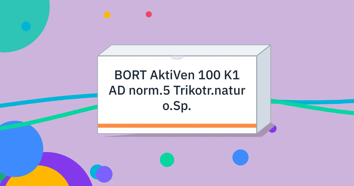 Symbolbild: Packung mit der Aufschrift BORT AktiVen 100 K1 AD norm.5 Trikotr.natur o.Sp. (PZN 13725992) – Verfügbarkeit und Bezug in Apotheken in Frankfurt am Main