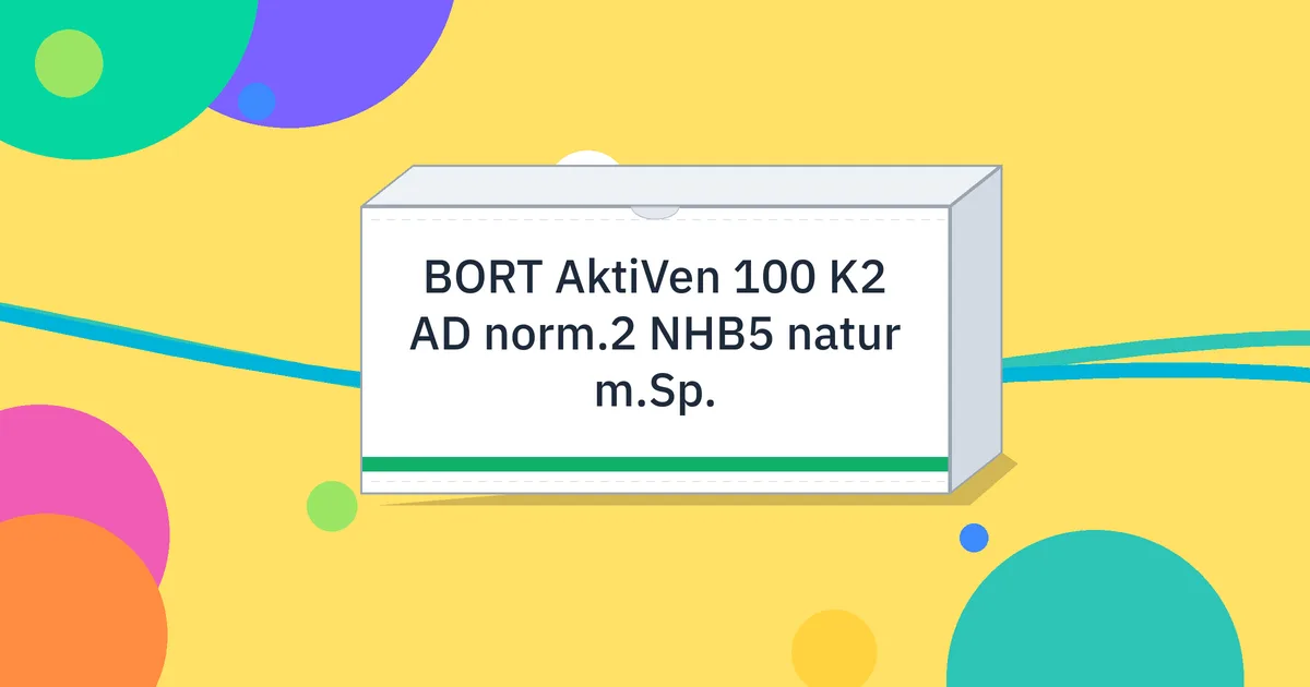 Symbolbild: Packung mit der Aufschrift BORT AktiVen 100 K2 AD norm.2 NHB5 natur m.Sp. (PZN 17493969) – Verfügbarkeit und Bezug in Apotheken in Frankfurt am Main