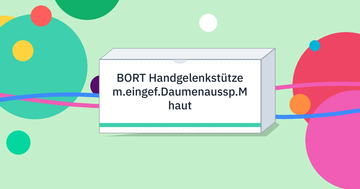 Symbolbild: Packung mit der Aufschrift BORT Handgelenkstütze m.eingef.Daumenaussp.M haut (PZN 03808441) – Verfügbarkeit und Bezug in Apotheken in Frankfurt am Main