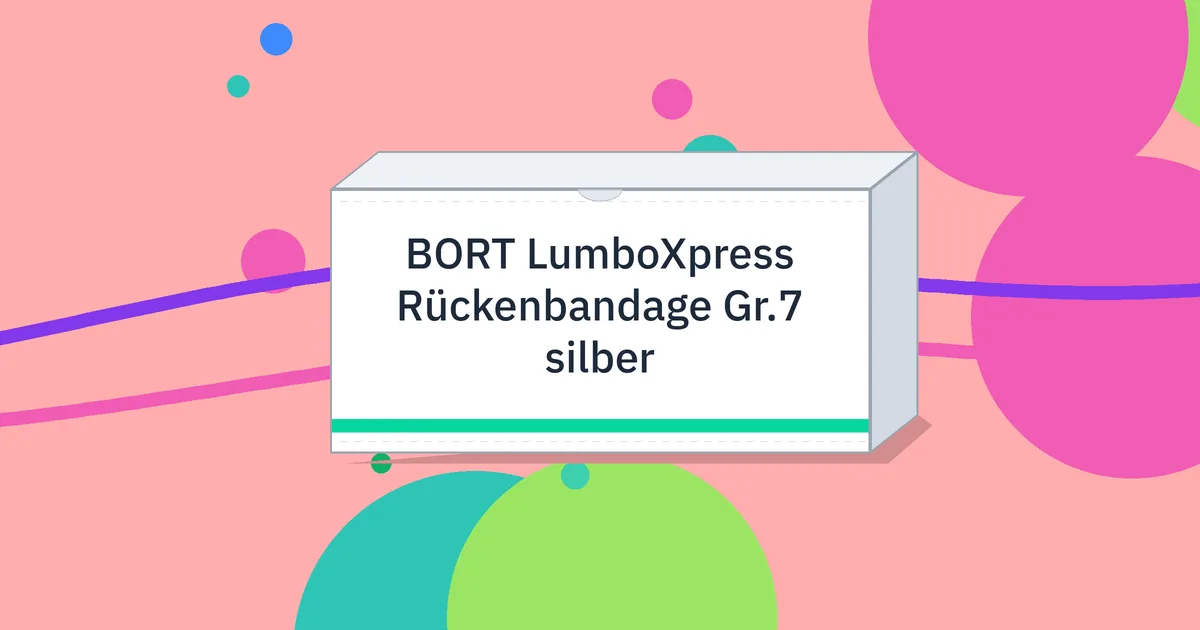 Symbolbild: Packung mit der Aufschrift BORT LumboXpress Rückenbandage Gr.7 silber (PZN 12574048) – Verfügbarkeit und Bezug in Apotheken in Frankfurt am Main