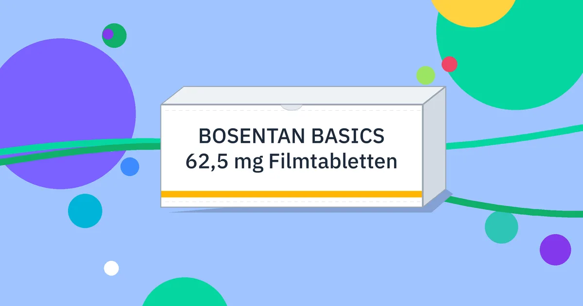 Symbolbild: Packung mit der Aufschrift BOSENTAN BASICS 62,5 mg Filmtabletten (PZN 12903581) – Verfügbarkeit und Bezug in Apotheken in Frankfurt am Main