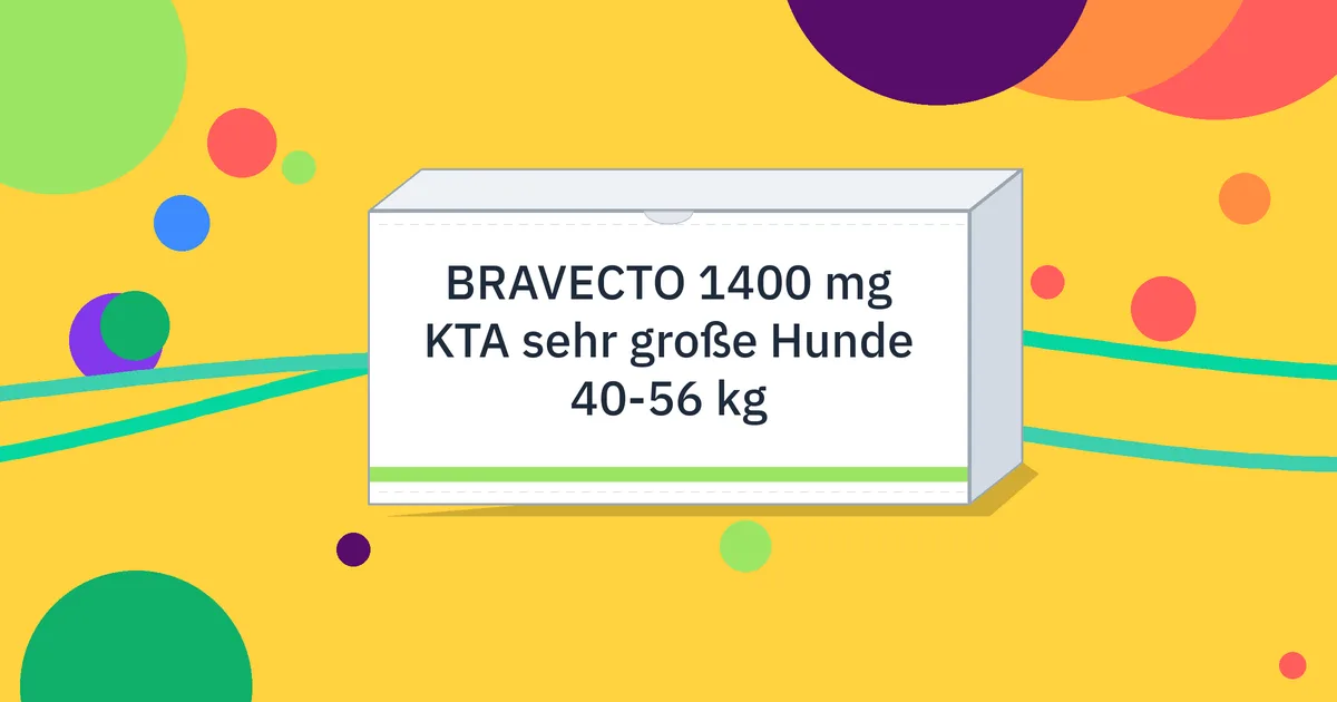 Symbolbild: Packung mit der Aufschrift BRAVECTO 1400 mg KTA sehr große Hunde 40-56 kg (PZN 10385194) – Verfügbarkeit und Bezug in Apotheken in Frankfurt am Main