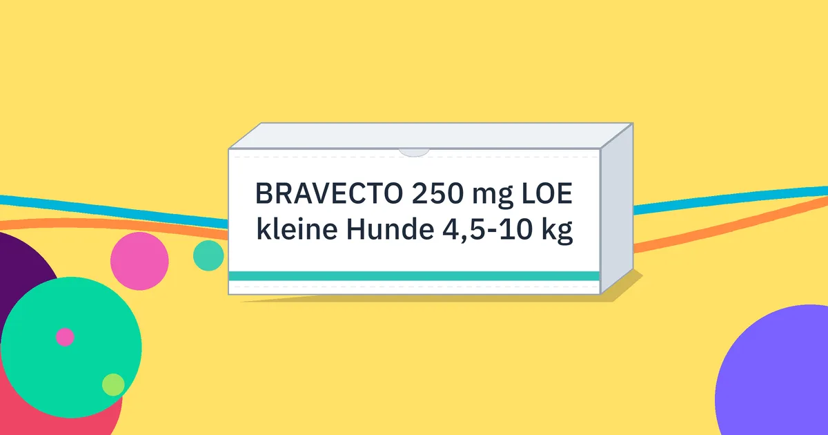 Symbolbild: Packung mit der Aufschrift BRAVECTO 250 mg LOE kleine Hunde 4,5-10 kg (PZN 12395245) – Verfügbarkeit und Bezug in Apotheken in Frankfurt am Main