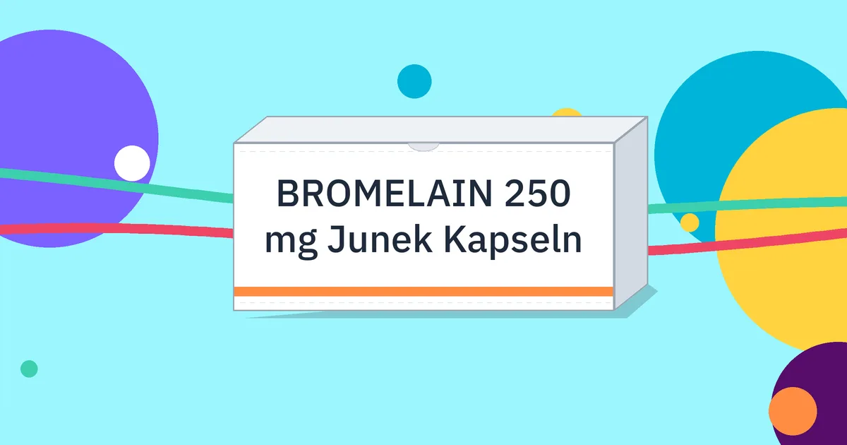 Symbolbild: Packung mit der Aufschrift BROMELAIN 250 mg Junek Kapseln (PZN 02573444) – Verfügbarkeit und Bezug in Apotheken in Frankfurt am Main
