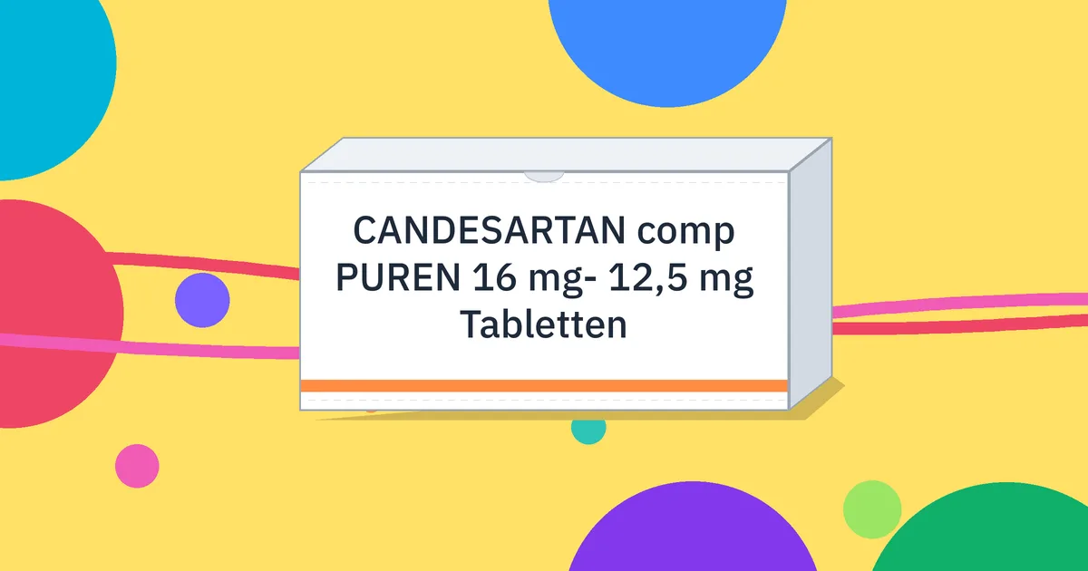Symbolbild: Packung mit der Aufschrift CANDESARTAN comp PUREN 16 mg- 12,5 mg Tabletten (PZN 11353948) – Verfügbarkeit und Bezug in Apotheken in Frankfurt am Main