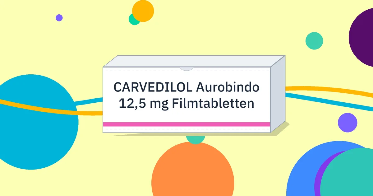 Symbolbild: Packung mit der Aufschrift CARVEDILOL Aurobindo 12,5 mg Filmtabletten (PZN 02592499) – Verfügbarkeit und Bezug in Apotheken in Frankfurt am Main
