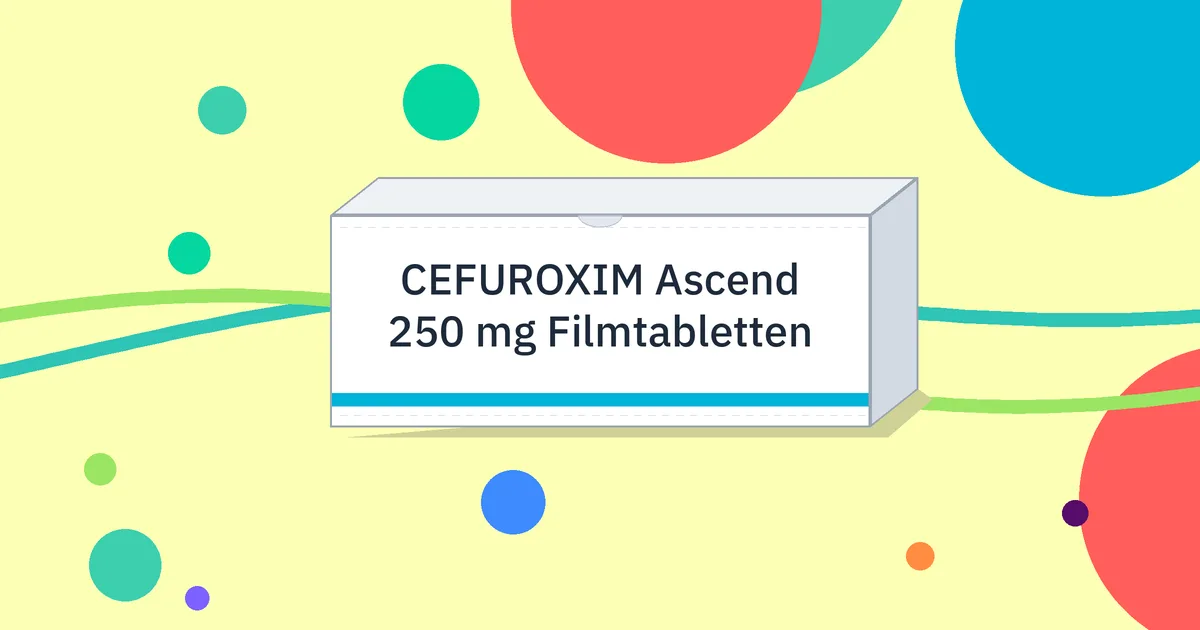 Symbolbild: Packung mit der Aufschrift CEFUROXIM Ascend 250 mg Filmtabletten (PZN 18250743) – Verfügbarkeit und Bezug in Apotheken in Frankfurt am Main