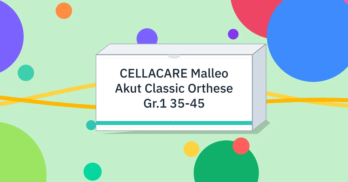 Symbolbild: Packung mit der Aufschrift CELLACARE Malleo Akut Classic Orthese Gr.1 35-45 (PZN 11660900) – Verfügbarkeit und Bezug in Apotheken in Frankfurt am Main