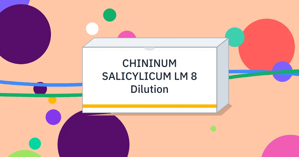 Symbolbild: Packung mit der Aufschrift CHININUM SALICYLICUM LM 8 Dilution (PZN 12815575) – Verfügbarkeit und Bezug in Apotheken in Frankfurt am Main