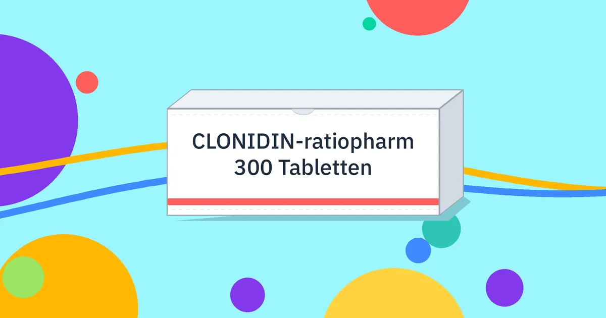 Symbolbild: Packung mit der Aufschrift CLONIDIN-ratiopharm 300 Tabletten (PZN 09722752) – Verfügbarkeit und Bezug in Apotheken in Frankfurt am Main