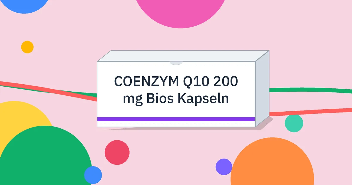 Symbolbild: Packung mit der Aufschrift COENZYM Q10 200 mg Bios Kapseln (PZN 05034707) – Verfügbarkeit und Bezug in Apotheken in Frankfurt am Main