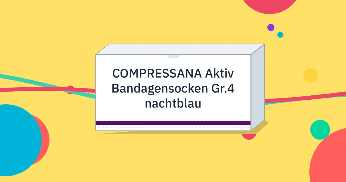 Symbolbild: Packung mit der Aufschrift COMPRESSANA Aktiv Bandagensocken Gr.4 nachtblau (PZN 09209842) – Verfügbarkeit und Bezug in Apotheken in Frankfurt am Main