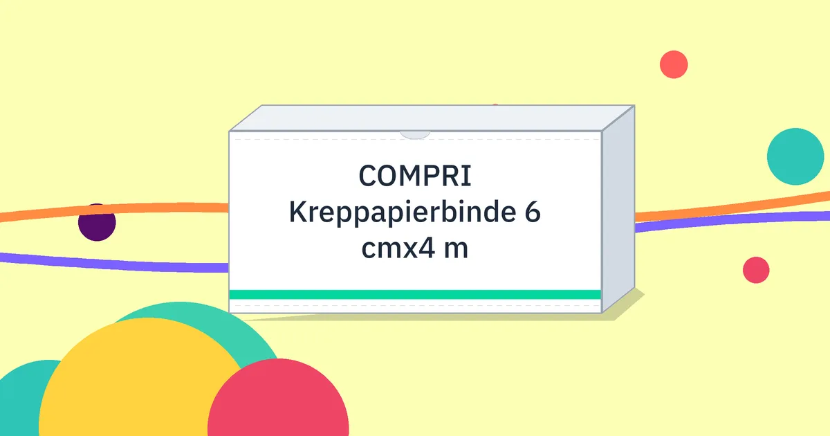Symbolbild: Packung mit der Aufschrift COMPRI Kreppapierbinde 6 cmx4 m (PZN 04949729) – Verfügbarkeit und Bezug in Apotheken in Frankfurt am Main