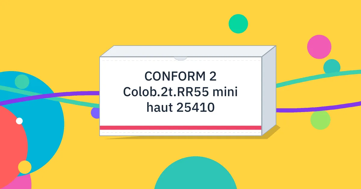 Symbolbild: Packung mit der Aufschrift CONFORM 2 Colob.2t.RR55 mini haut 25410 (PZN 00733470) – Verfügbarkeit und Bezug in Apotheken in Frankfurt am Main