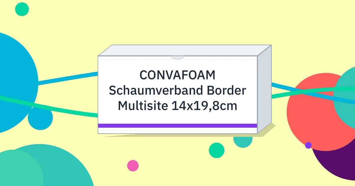 Symbolbild: Packung mit der Aufschrift CONVAFOAM Schaumverband Border Multisite 14x19,8cm (PZN 18900075) – Verfügbarkeit und Bezug in Apotheken in Frankfurt am Main