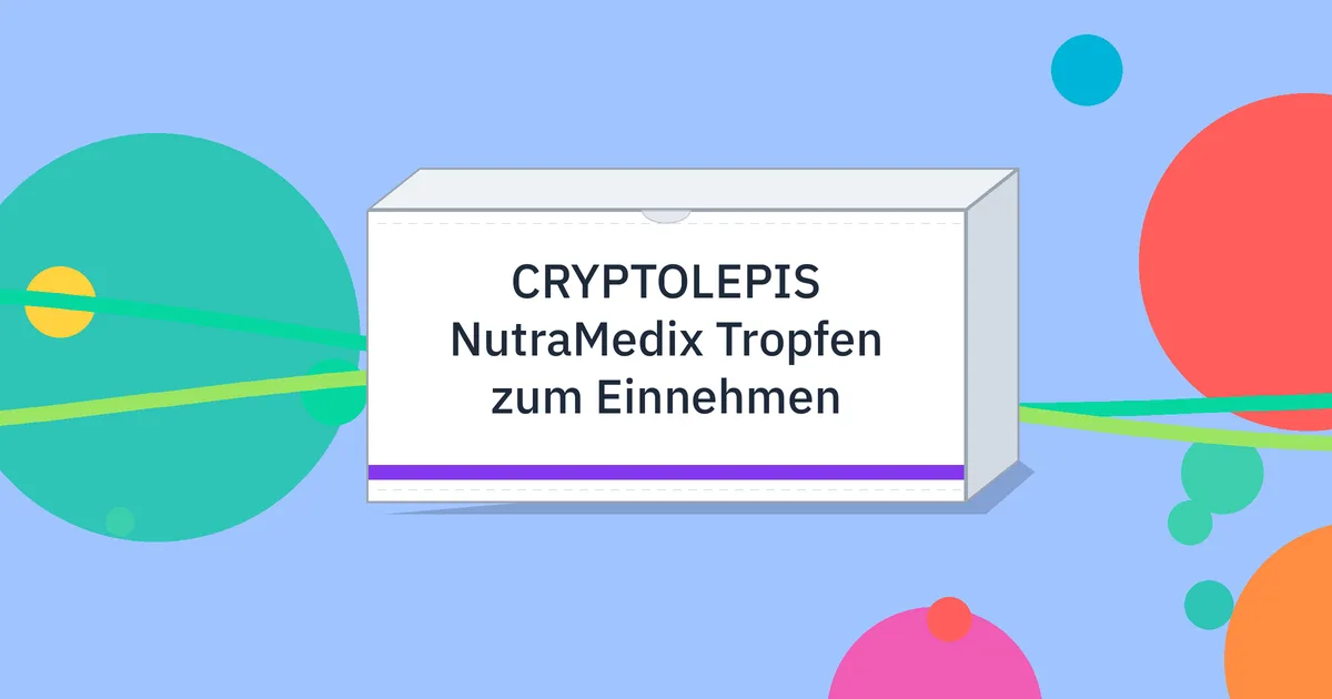 Symbolbild: Packung mit der Aufschrift CRYPTOLEPIS NutraMedix Tropfen zum Einnehmen (PZN 19810629) – Verfügbarkeit und Bezug in Apotheken in Frankfurt am Main
