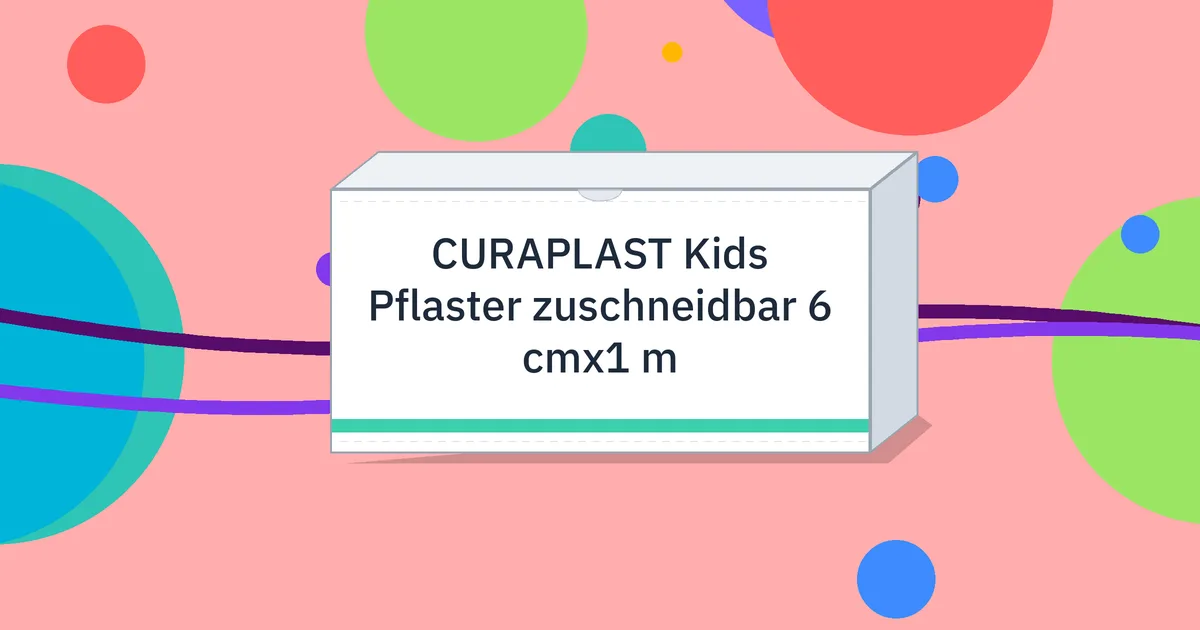 Symbolbild: Packung mit der Aufschrift CURAPLAST Kids Pflaster zuschneidbar 6 cmx1 m (PZN 17977383) – Verfügbarkeit und Bezug in Apotheken in Frankfurt am Main