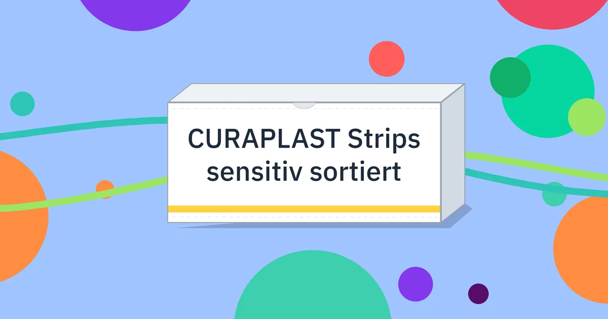 Symbolbild: Packung mit der Aufschrift CURAPLAST Strips sensitiv sortiert (PZN 15997594) – Verfügbarkeit und Bezug in Apotheken in Frankfurt am Main