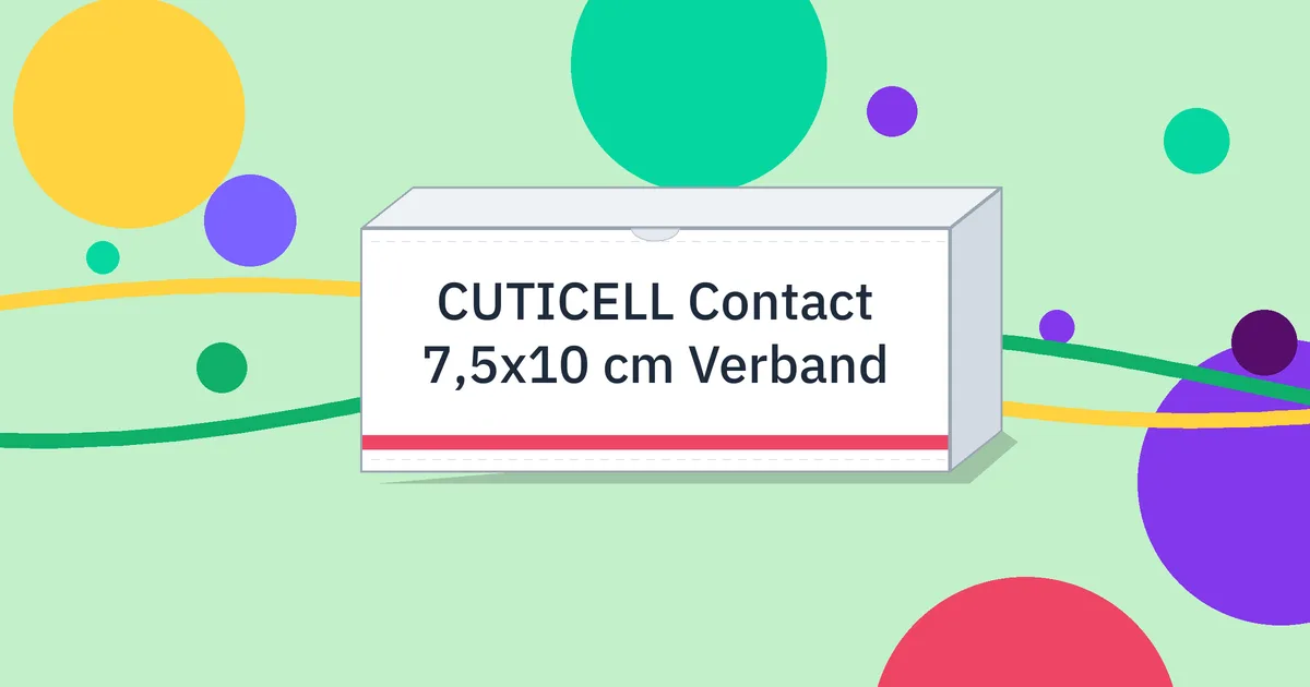 Symbolbild: Packung mit der Aufschrift CUTICELL Contact 7,5x10 cm Verband (PZN 19495257) – Verfügbarkeit und Bezug in Apotheken in Frankfurt am Main