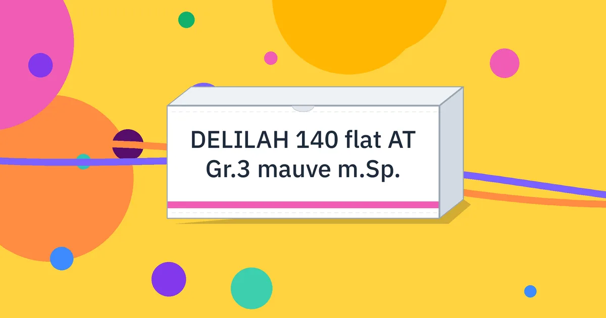 Symbolbild: Packung mit der Aufschrift DELILAH 140 flat AT Gr.3 mauve m.Sp. (PZN 14247655) – Verfügbarkeit und Bezug in Apotheken in Frankfurt am Main