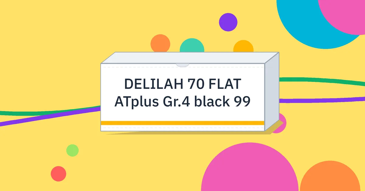 Symbolbild: Packung mit der Aufschrift DELILAH 70 FLAT ATplus Gr.4 black 99 (PZN 13848708) – Verfügbarkeit und Bezug in Apotheken in Frankfurt am Main