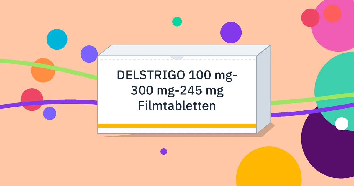 Symbolbild: Packung mit der Aufschrift DELSTRIGO 100 mg-300 mg-245 mg Filmtabletten (PZN 16633061) – Verfügbarkeit und Bezug in Apotheken in Frankfurt am Main
