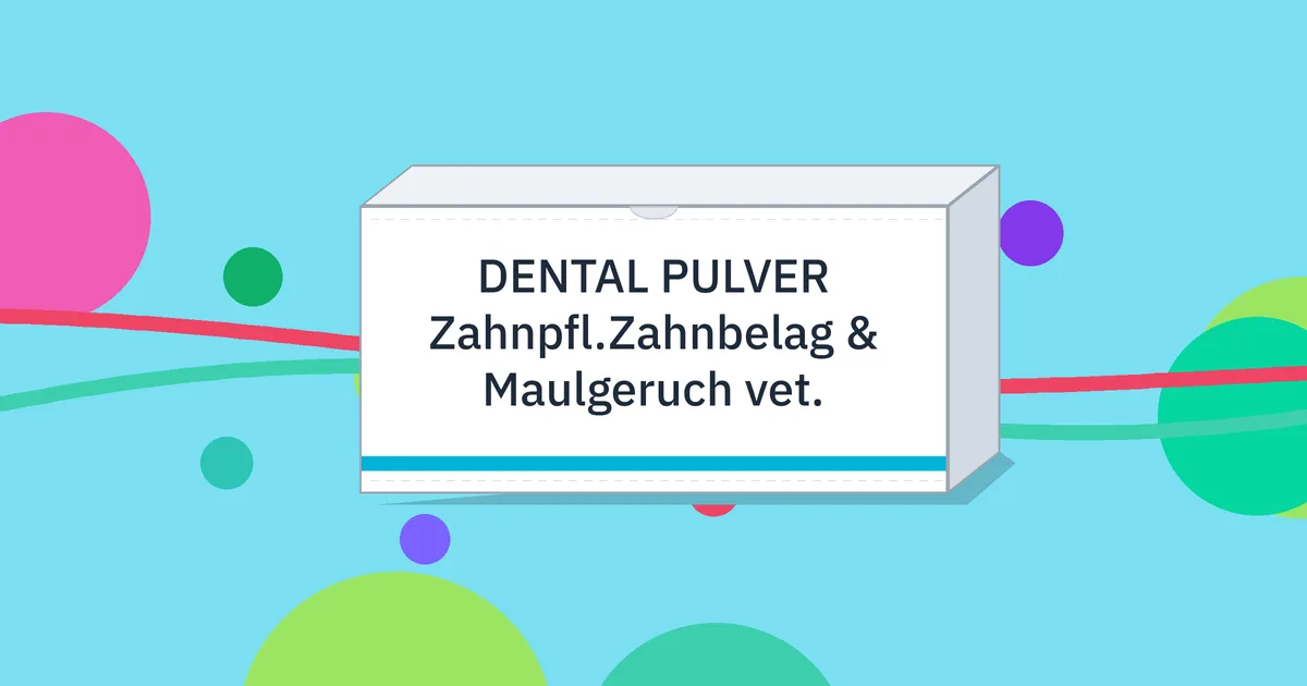 Symbolbild: Packung mit der Aufschrift DENTAL PULVER Zahnpfl.Zahnbelag & Maulgeruch vet. (PZN 20222240) – Verfügbarkeit und Bezug in Apotheken in Frankfurt am Main