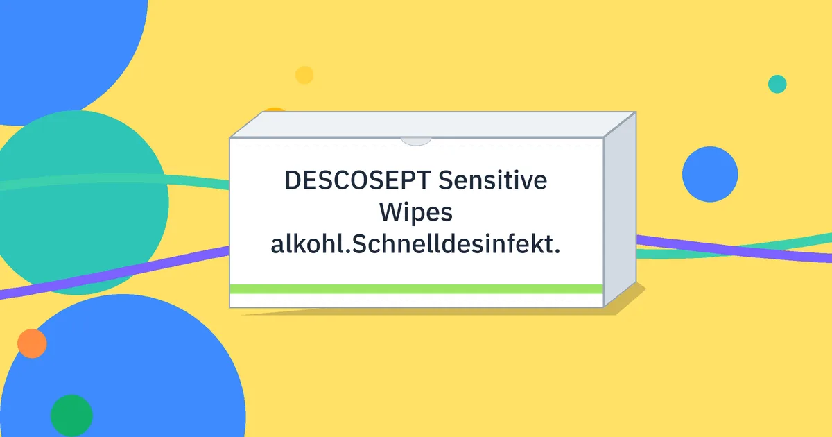 Symbolbild: Packung mit der Aufschrift DESCOSEPT Sensitive Wipes alkohl.Schnelldesinfekt. (PZN 16884389) – Verfügbarkeit und Bezug in Apotheken in Frankfurt am Main