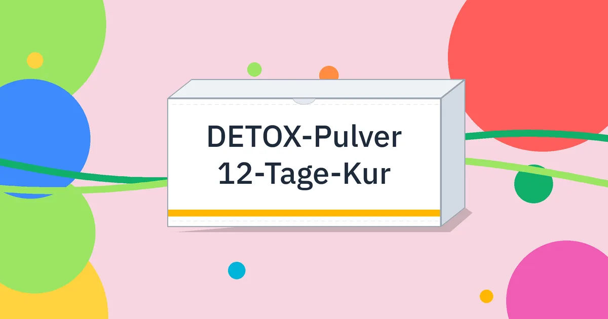 Symbolbild: Packung mit der Aufschrift DETOX-Pulver 12-Tage-Kur (PZN 01842899) – Verfügbarkeit und Bezug in Apotheken in Frankfurt am Main