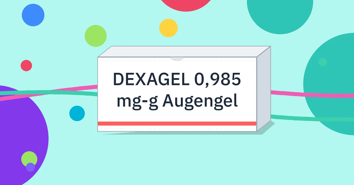 Symbolbild: Packung mit der Aufschrift DEXAGEL 0,985 mg-g Augengel (PZN 16388986) – Verfügbarkeit und Bezug in Apotheken in Frankfurt am Main