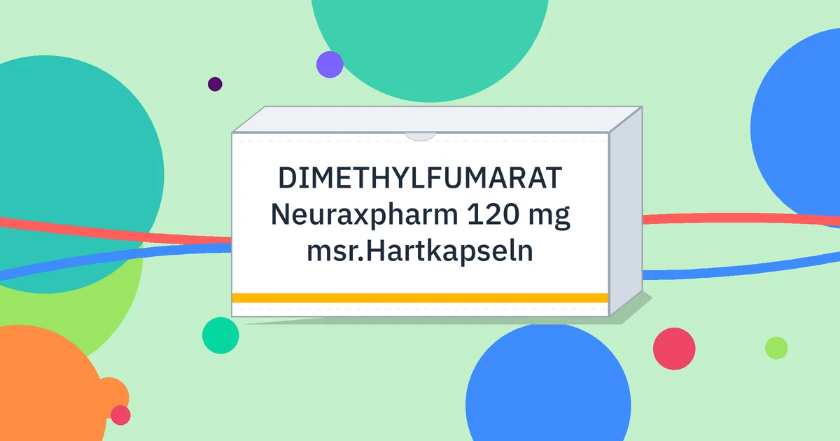 Symbolbild: Packung mit der Aufschrift DIMETHYLFUMARAT Neuraxpharm 120 mg msr.Hartkapseln (PZN 14061040) – Verfügbarkeit und Bezug in Apotheken in Frankfurt am Main