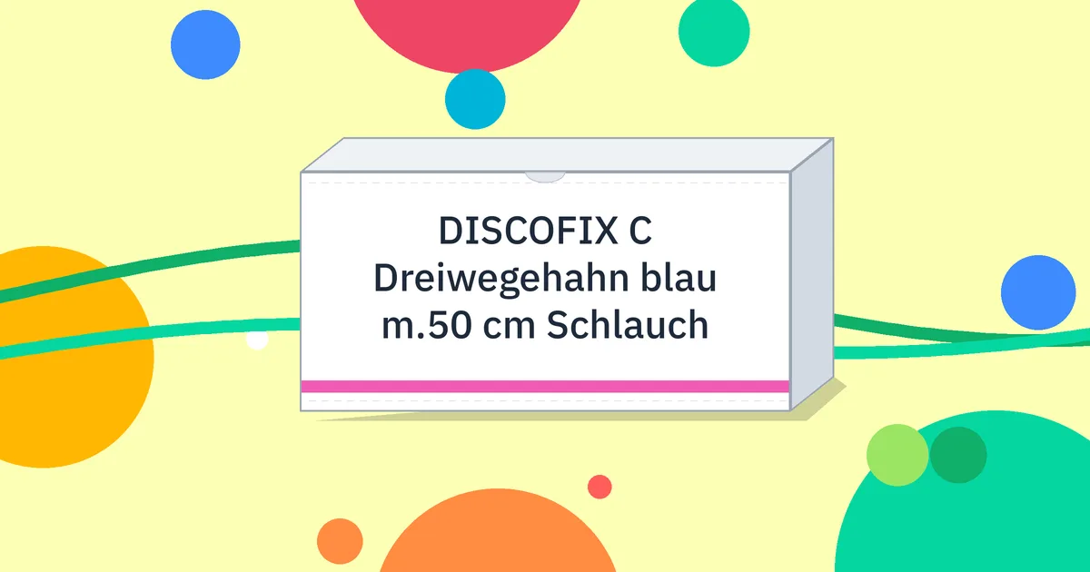 Symbolbild: Packung mit der Aufschrift DISCOFIX C Dreiwegehahn blau m.50 cm Schlauch (PZN 03672792) – Verfügbarkeit und Bezug in Apotheken in Frankfurt am Main