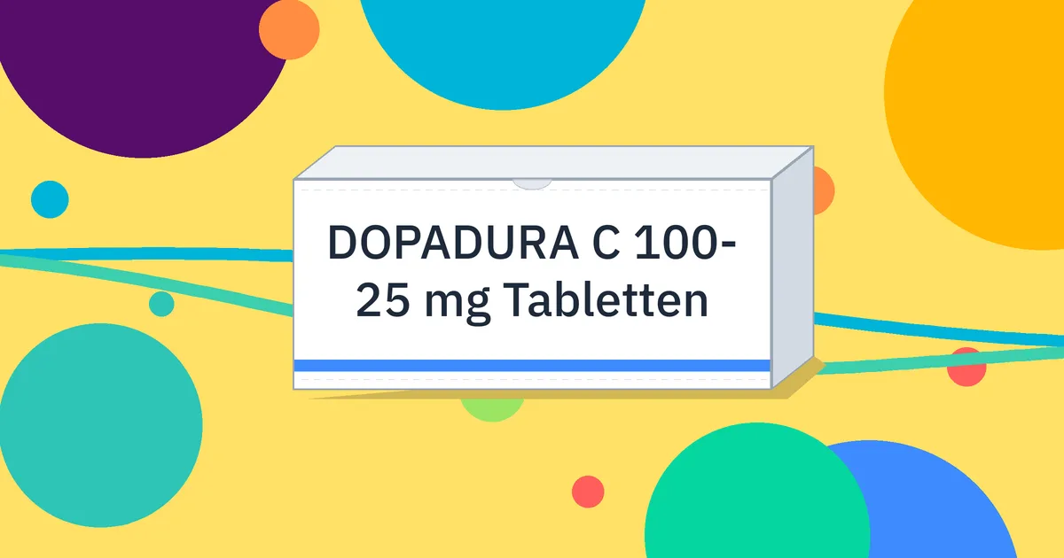 Symbolbild: Packung mit der Aufschrift DOPADURA C 100-25 mg Tabletten (PZN 00673420) – Verfügbarkeit und Bezug in Apotheken in Frankfurt am Main