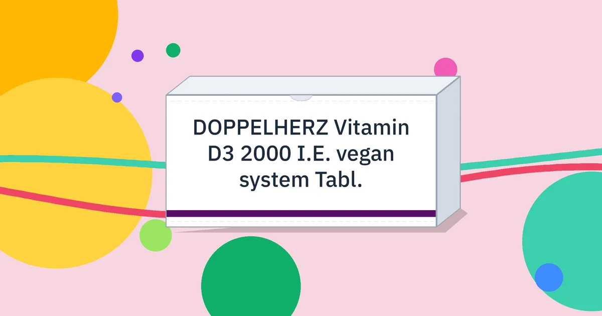 Symbolbild: Packung mit der Aufschrift DOPPELHERZ Vitamin D3 2000 I.E. vegan system Tabl. (PZN 19903383) – Verfügbarkeit und Bezug in Apotheken in Frankfurt am Main