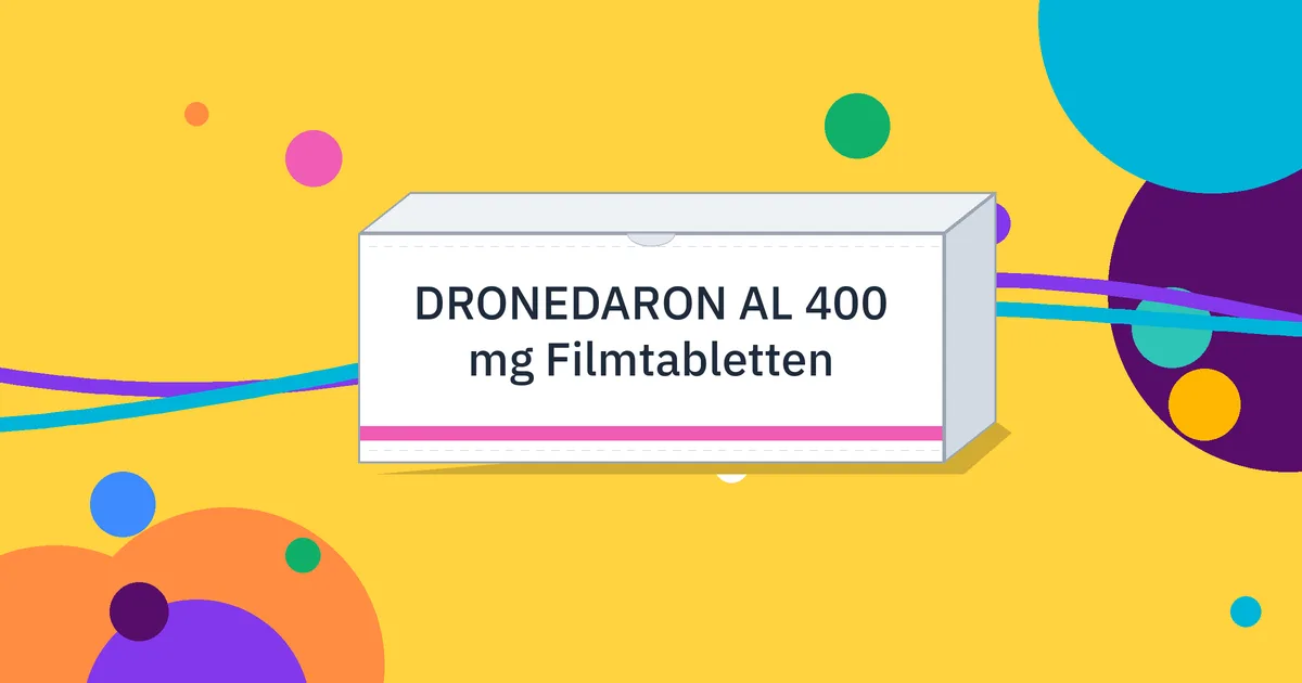 Symbolbild: Packung mit der Aufschrift DRONEDARON AL 400 mg Filmtabletten (PZN 15609824) – Verfügbarkeit und Bezug in Apotheken in Frankfurt am Main
