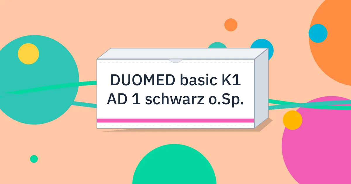 Symbolbild: Packung mit der Aufschrift DUOMED basic K1 AD 1 schwarz o.Sp. (PZN 20903359) – Verfügbarkeit und Bezug in Apotheken in Frankfurt am Main