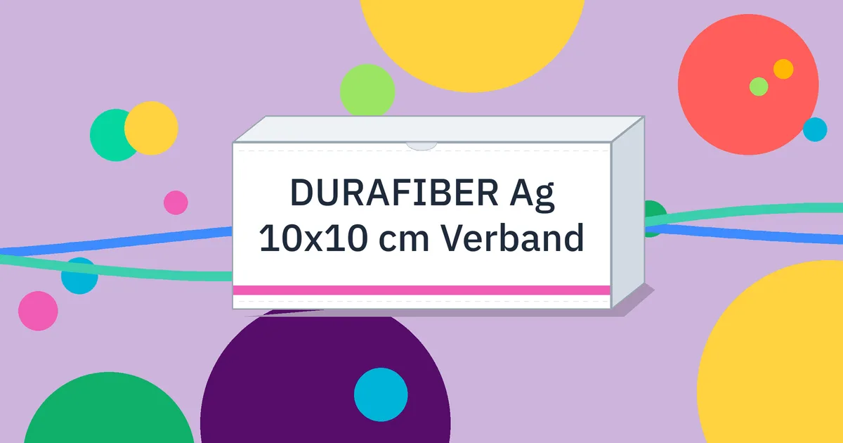 Symbolbild: Packung mit der Aufschrift DURAFIBER Ag 10x10 cm Verband (PZN 17548819) – Verfügbarkeit und Bezug in Apotheken in Frankfurt am Main