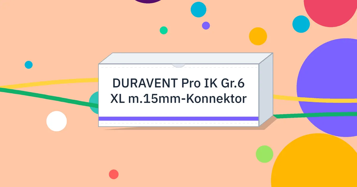 Symbolbild: Packung mit der Aufschrift DURAVENT Pro IK Gr.6 XL m.15mm-Konnektor (PZN 19243142) – Verfügbarkeit und Bezug in Apotheken in Frankfurt am Main