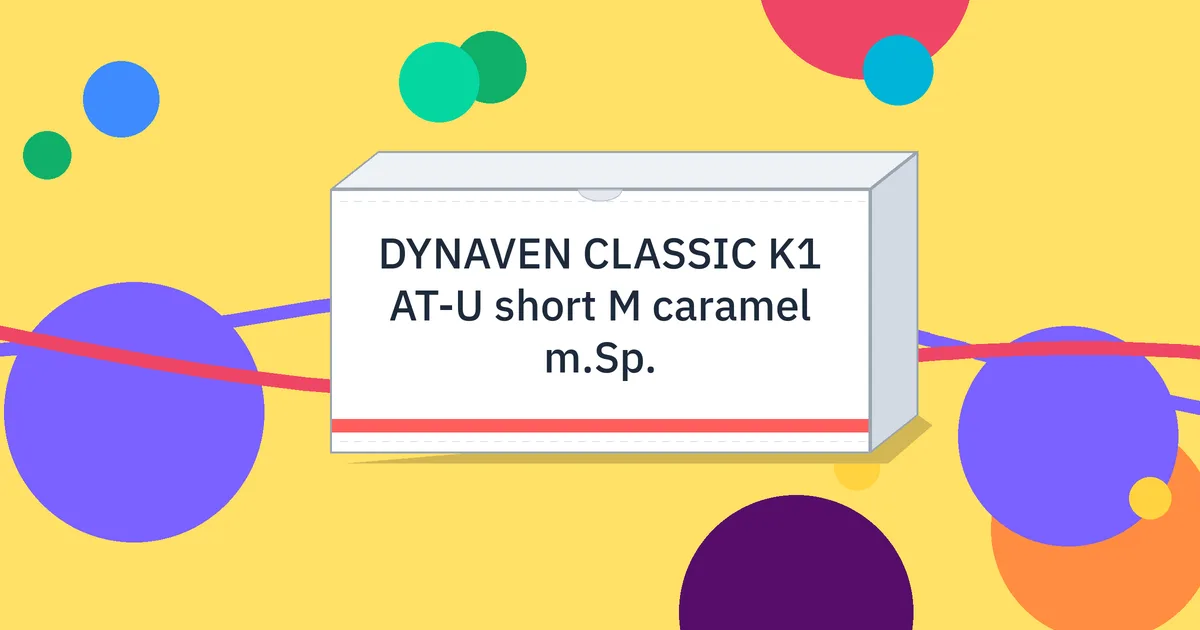 Symbolbild: Packung mit der Aufschrift DYNAVEN CLASSIC K1 AT-U short M caramel m.Sp. (PZN 18416965) – Verfügbarkeit und Bezug in Apotheken in Frankfurt am Main