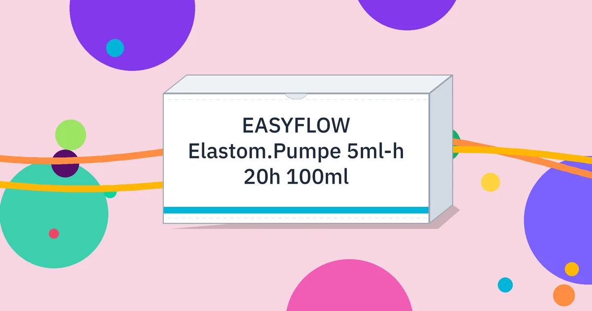 Symbolbild: Packung mit der Aufschrift EASYFLOW Elastom.Pumpe 5ml-h 20h 100ml (PZN 18095515) – Verfügbarkeit und Bezug in Apotheken in Frankfurt am Main