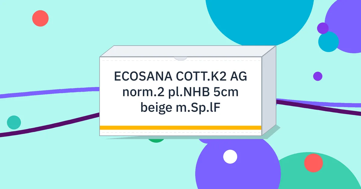 Symbolbild: Packung mit der Aufschrift ECOSANA COTT.K2 AG norm.2 pl.NHB 5cm beige m.Sp.lF (PZN 16949060) – Verfügbarkeit und Bezug in Apotheken in Frankfurt am Main