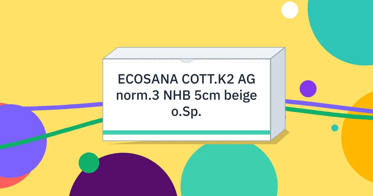 Symbolbild: Packung mit der Aufschrift ECOSANA COTT.K2 AG norm.3 NHB 5cm beige o.Sp. (PZN 16949410) – Verfügbarkeit und Bezug in Apotheken in Frankfurt am Main