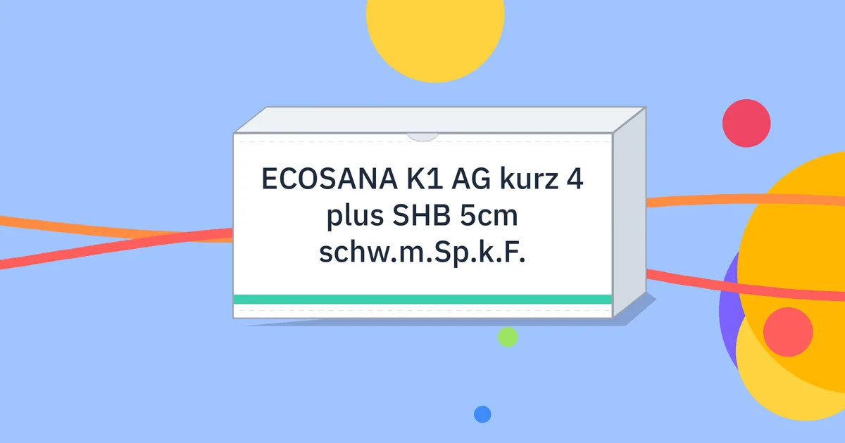 Symbolbild: Packung mit der Aufschrift ECOSANA K1 AG kurz 4 plus SHB 5cm schw.m.Sp.k.F. (PZN 04728170) – Verfügbarkeit und Bezug in Apotheken in Frankfurt am Main