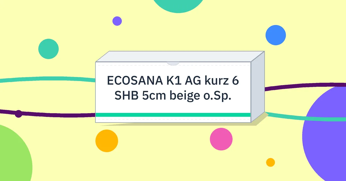 Symbolbild: Packung mit der Aufschrift ECOSANA K1 AG kurz 6 SHB 5cm beige o.Sp. (PZN 04729867) – Verfügbarkeit und Bezug in Apotheken in Frankfurt am Main