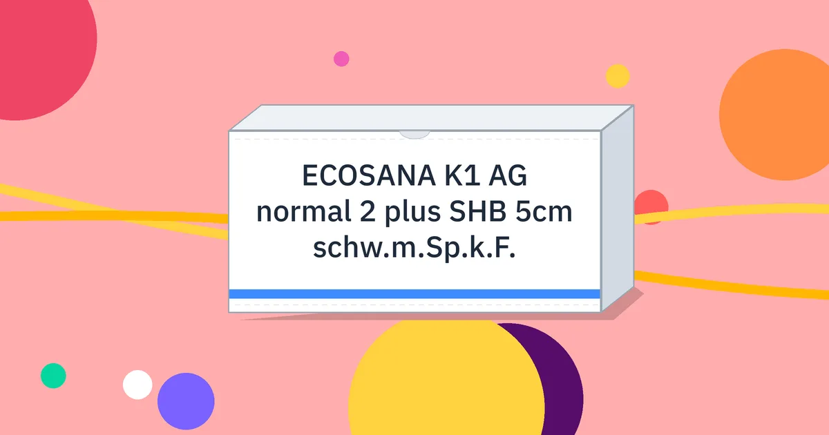 Symbolbild: Packung mit der Aufschrift ECOSANA K1 AG normal 2 plus SHB 5cm schw.m.Sp.k.F. (PZN 04726521) – Verfügbarkeit und Bezug in Apotheken in Frankfurt am Main